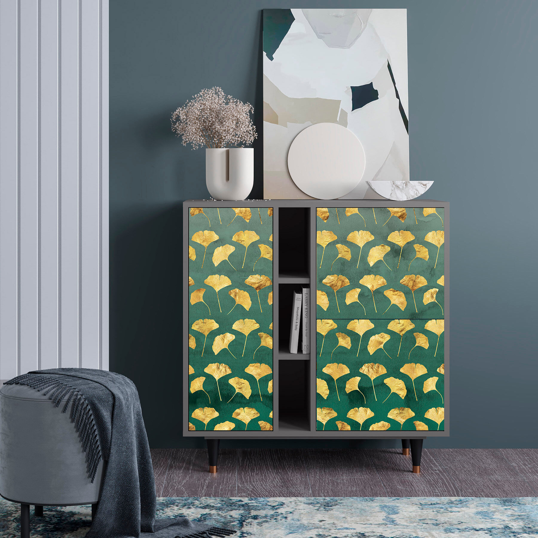 Комод - STORYZ - BS5 Gingko leaves, Размер - 94 x 96 x 41 см, Цвет корпуса - , Серый