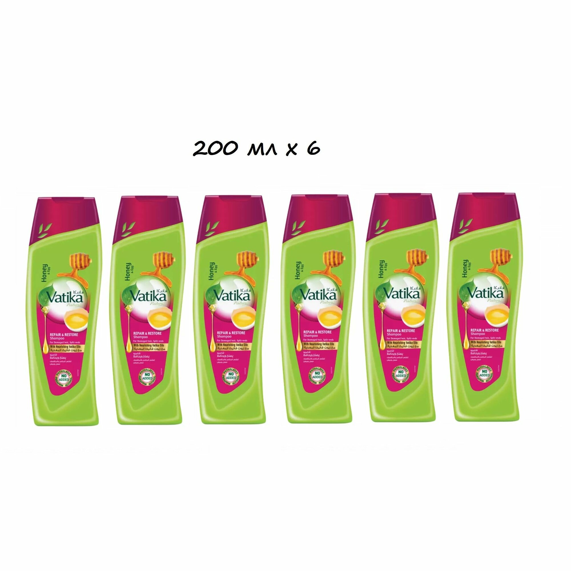 Dabur Vatika Шампунь для волос Исцеление и восстановление МЕД И яйцо Дабур Ватика 200 мл - 6 шт
