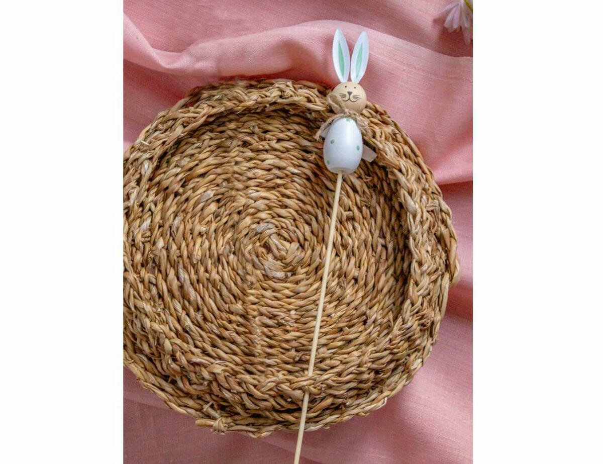 Пасхальный кролик на палочке, дерево, салатовый с белым, 34 см, Breitner