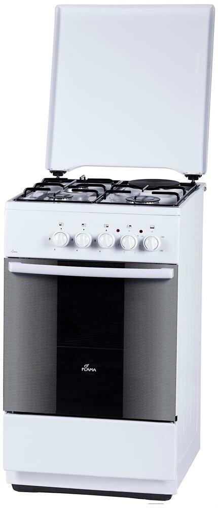 Газовая плита FLAMA RK 23-101 W с электрической духовкой, объем 50 л, белый