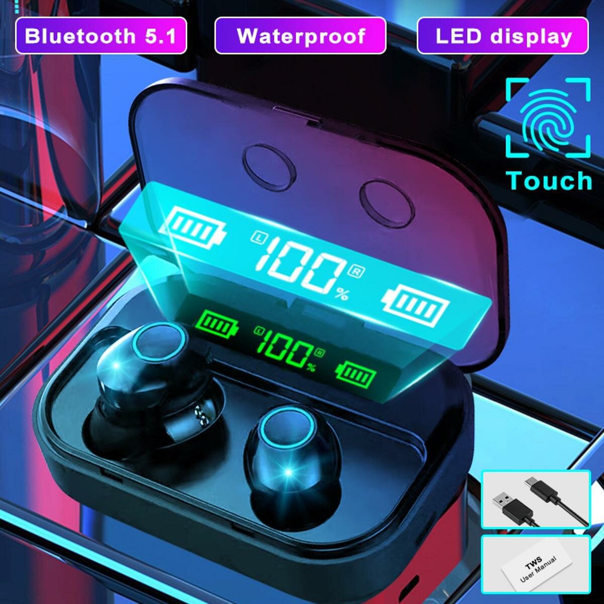 TWS Bluetooth наушники HiFi стерео 5.0 беспроводные наушники вкладыши Handsfree Earpods наушники с зарядным устройством