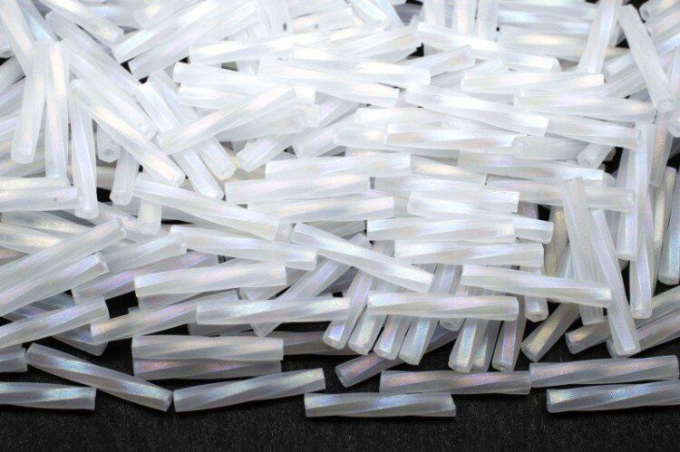 Бисер японский Miyuki Twisted Bugle 12мм #0250F хрусталь, матовый радужный прозрачный, 10 грамм