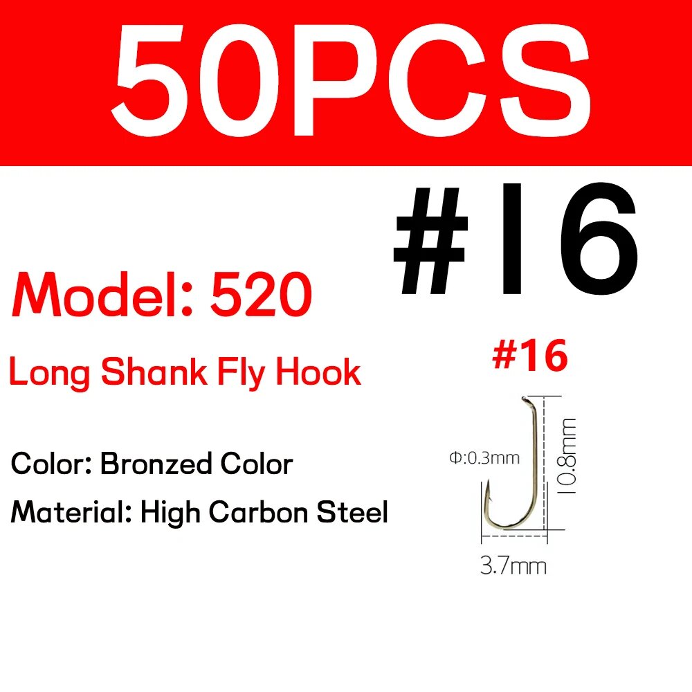 WIFREO Рыболовные крючки для нахлыста 50pcs size 16