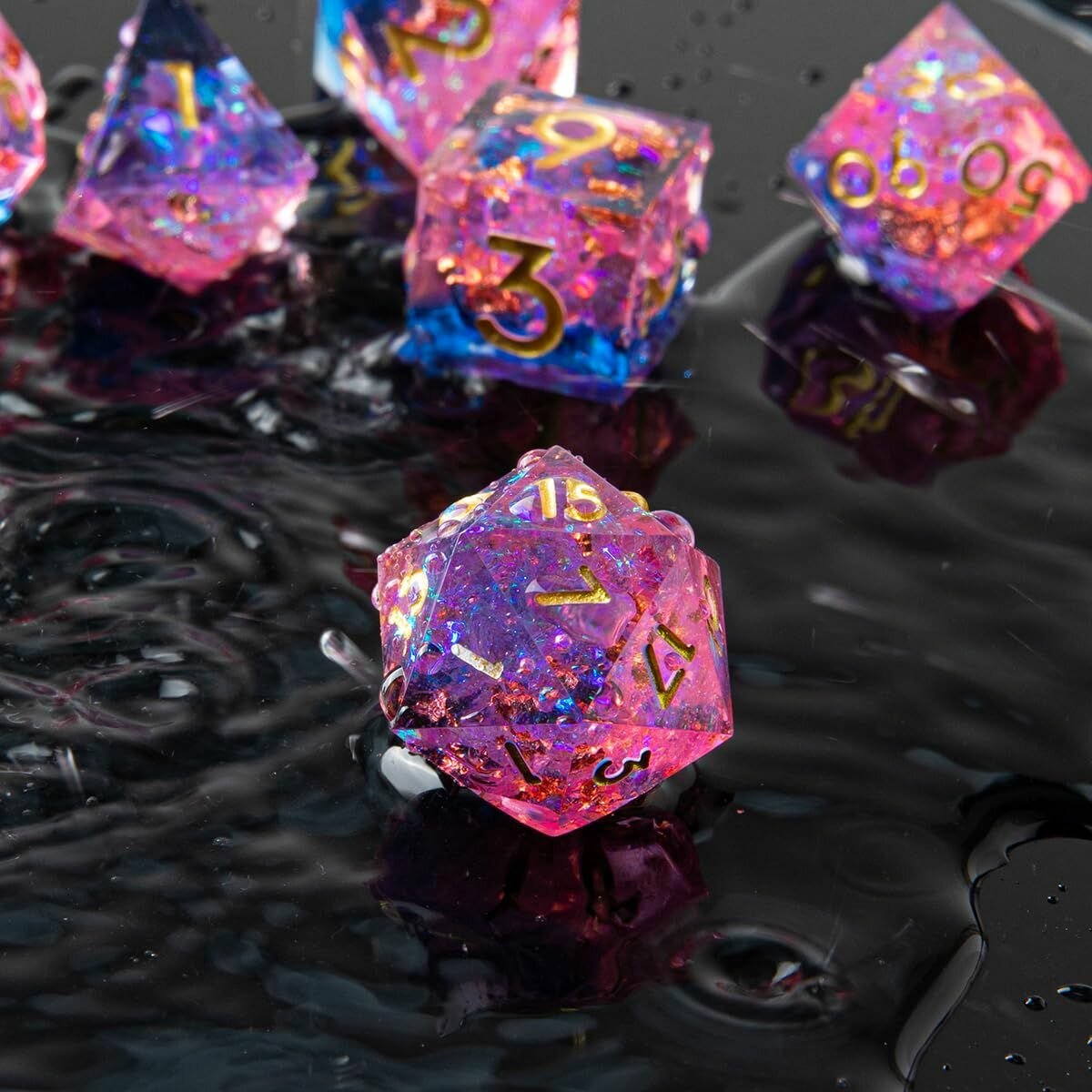 Набор игральных костей Resin Sharp Edge - 7 штук, ручная работа, прозрачные кости, кубики, дайсы для Dungeons & Dragons из качественной смолы