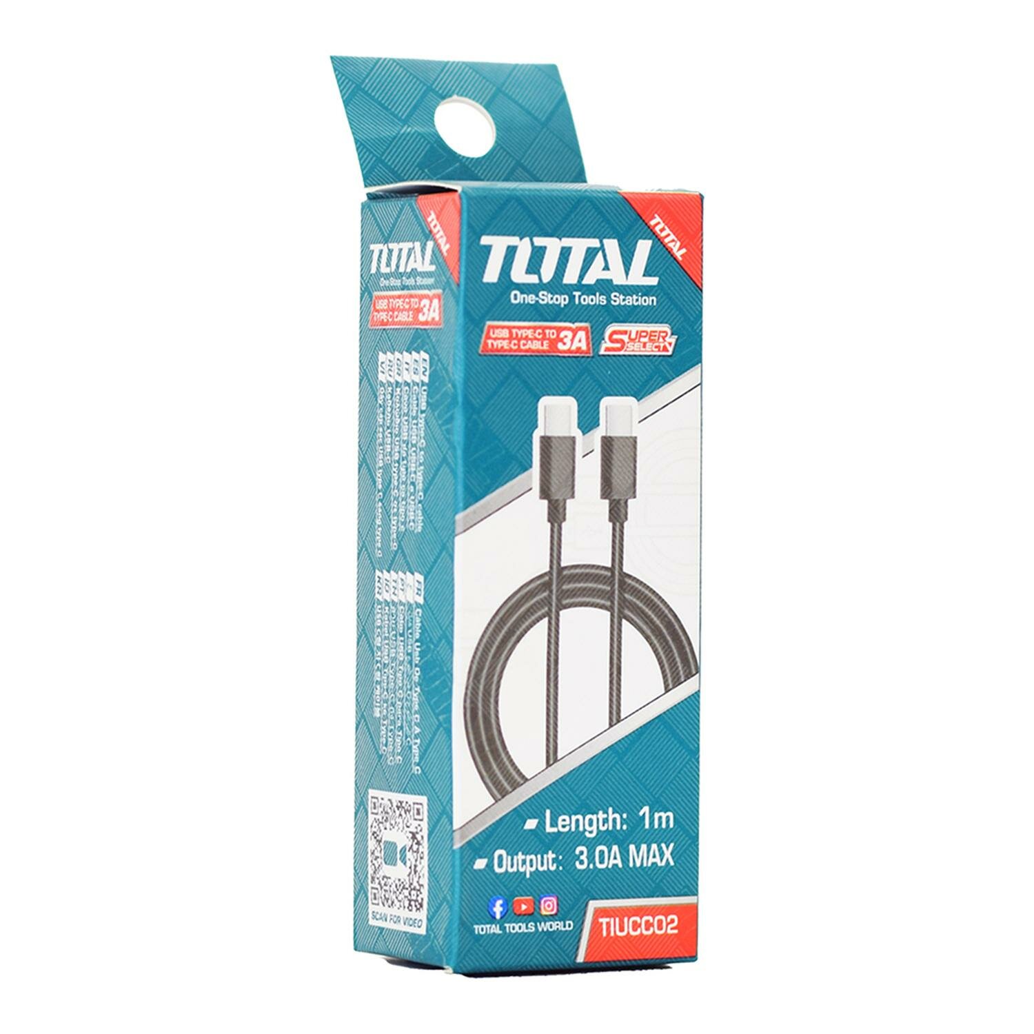 Кабель USB-Type-C "TOTAL" TIUCC02, плоский, силиконовый, 1м, чёрный — фото 1