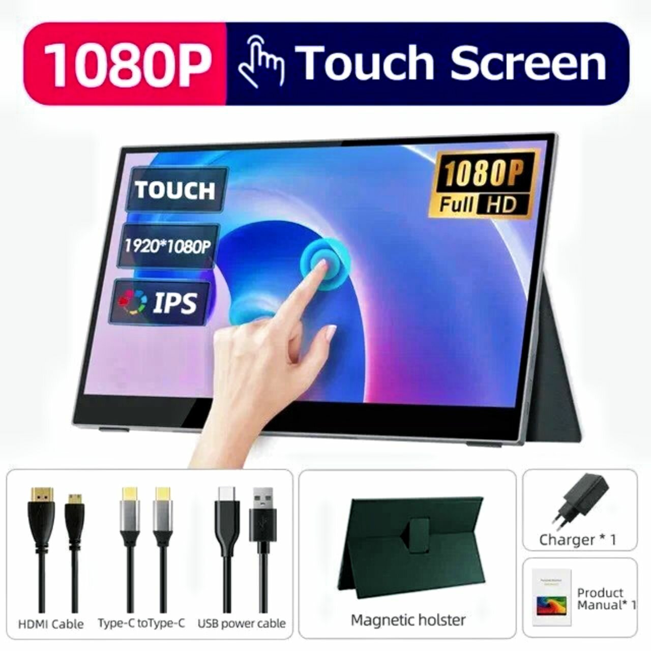 15.6" Портативный сенсорный монитор Camerios FHD 1920×1080, 60 Гц, IPS