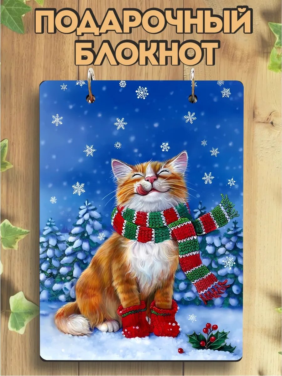 Подарочный блокнот "Котик и снежинки"