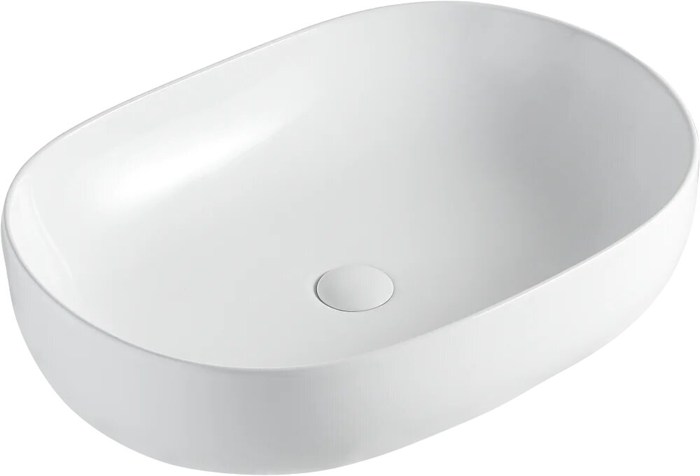 Накладная раковина Orange B08-600W 60 накладная, без отверстия под смеситель, фарфоровая, овальная, раковина для ванной, белая, глянцевая
