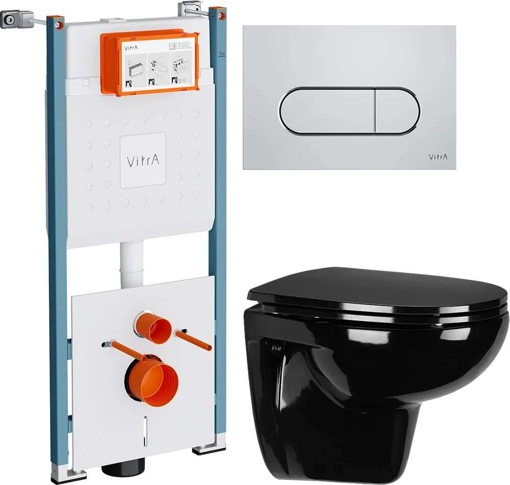 Комплект 3 в 1 Унитаз подвесной Wanfald Lauta 47374100005 / Инсталляция VitrA V-Fix Core 732-5800-01PV / Кнопка Root Round 740-2280 цвет хром