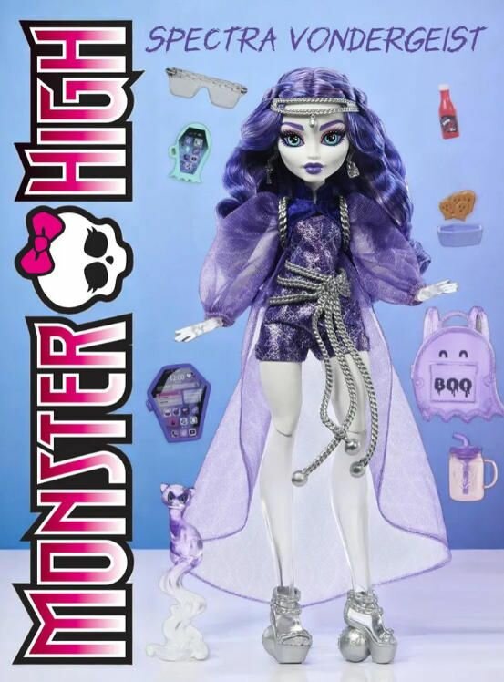 Монстер Хай Кукла Mattel Monster High Spectra Vondergeist HXH77 / Модная шарнирная кукла Школа монстров с домашним животным и аксессуарами, возраст 4+