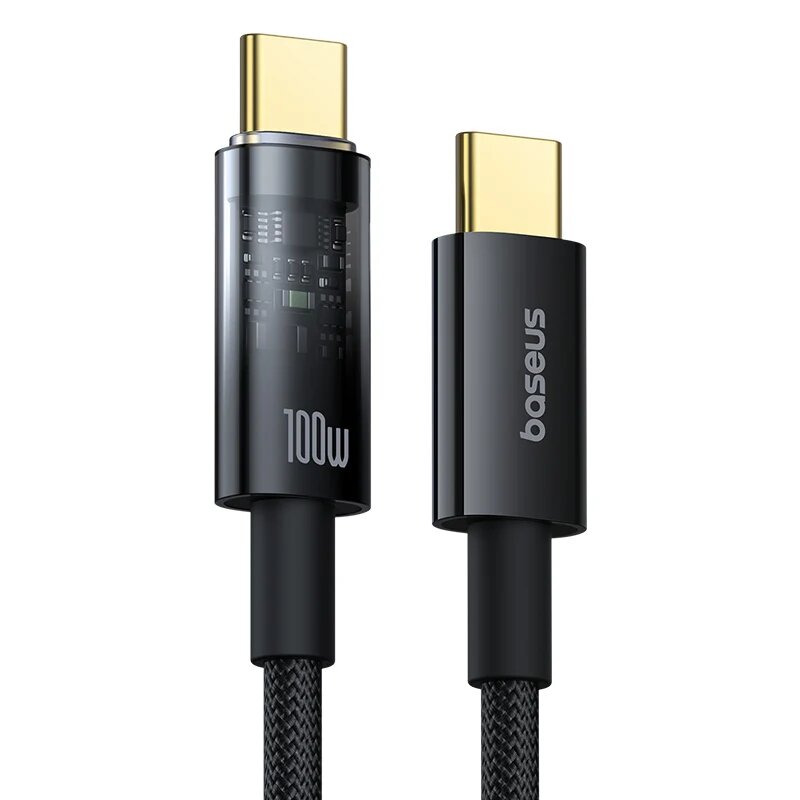 Кабель Baseus 100 Вт типа C для iPhone 15 16 с автоматическим отключением питания USB C PD Провод для быстрой зарядки для Macbook Samsung Xiaomi Кабель USB C, Черный, 1 м, Тип-C к Тип-C