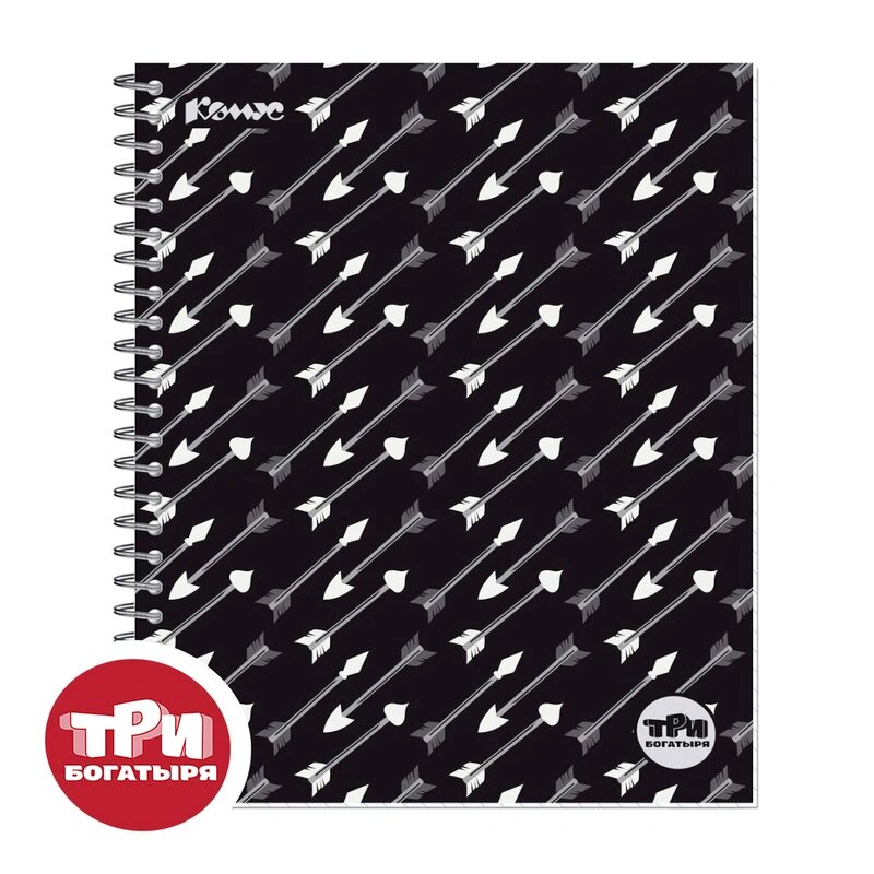 Тетрадь общая Комус Три богатыря Стрелы А5, 80л, клетка, спираль, ВБ-лак