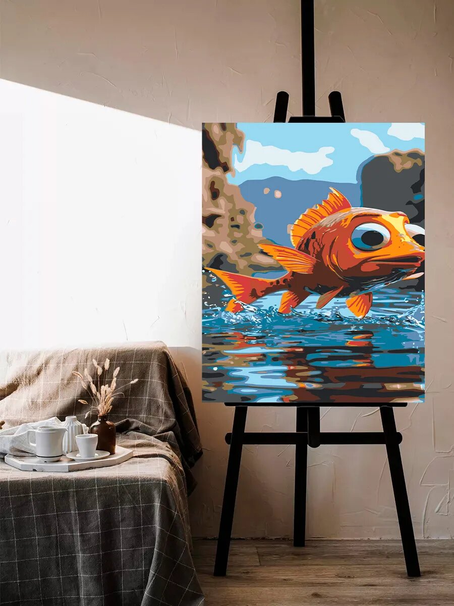 Картина по номерам Мультяшная Золотая Рыбка Животное