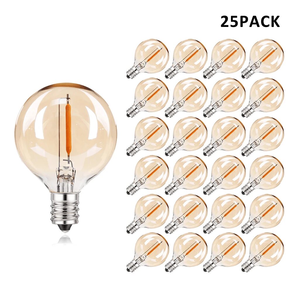 25PCS Винтаж E12 Led Лампочка для Гирлянды G40 1W Декоративные Струнные Лампочки для Дома Equvalent 5W Накаливания Ampoule Horticole, 220V (EU version), 1 Вт, G40 Gold Glass, Да, 25 шт.