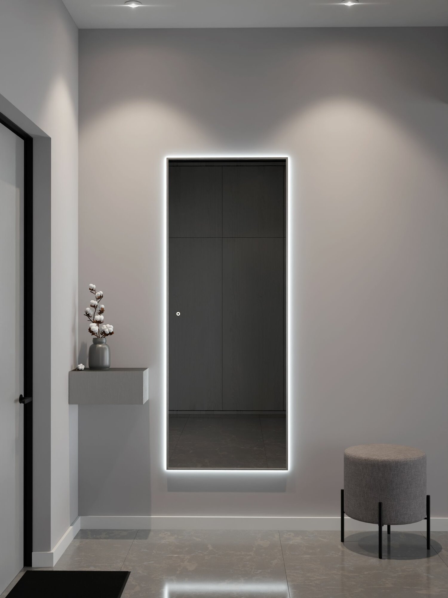 Зеркало 160х40 см. CLOUD MIRROR с подсветкой настенное сенсорное в алюминиевой раме, Серебро