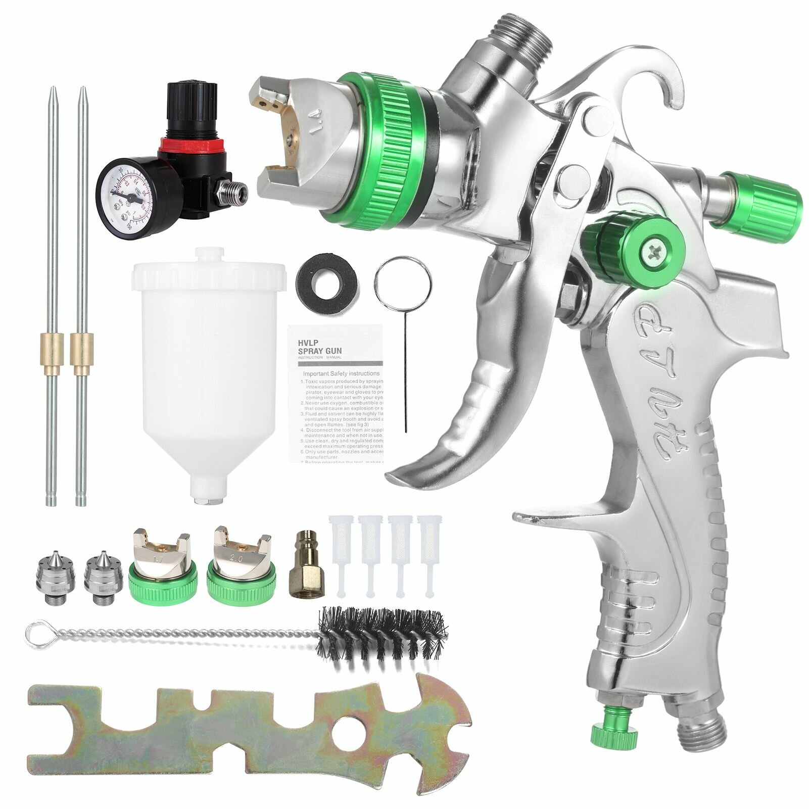 Пневматический краскопульт Gravity Feed с манометром и резервуаром 600 мл, 1.4mm, 1.7mm, 2.0mm для покраски автомобилей, мебели и стен