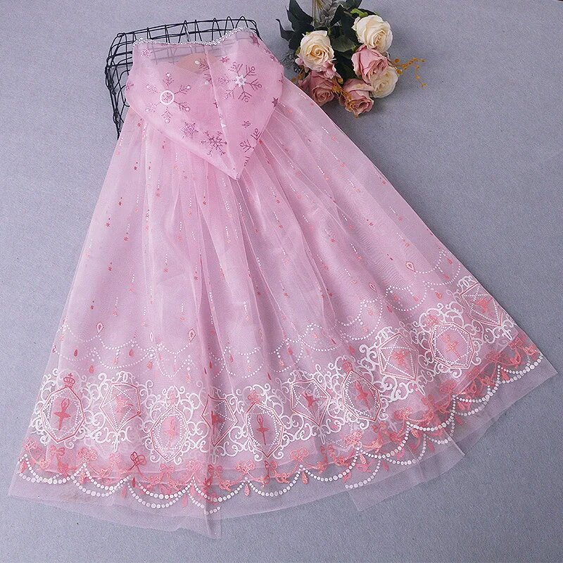 Плащ для девочек, детский модный тюлевой костюм со снежинкой, костюм принцессы для косплея, наряд для рождественской вечеринки, детская накидка с капюшоном и принтом, праздничный подарок