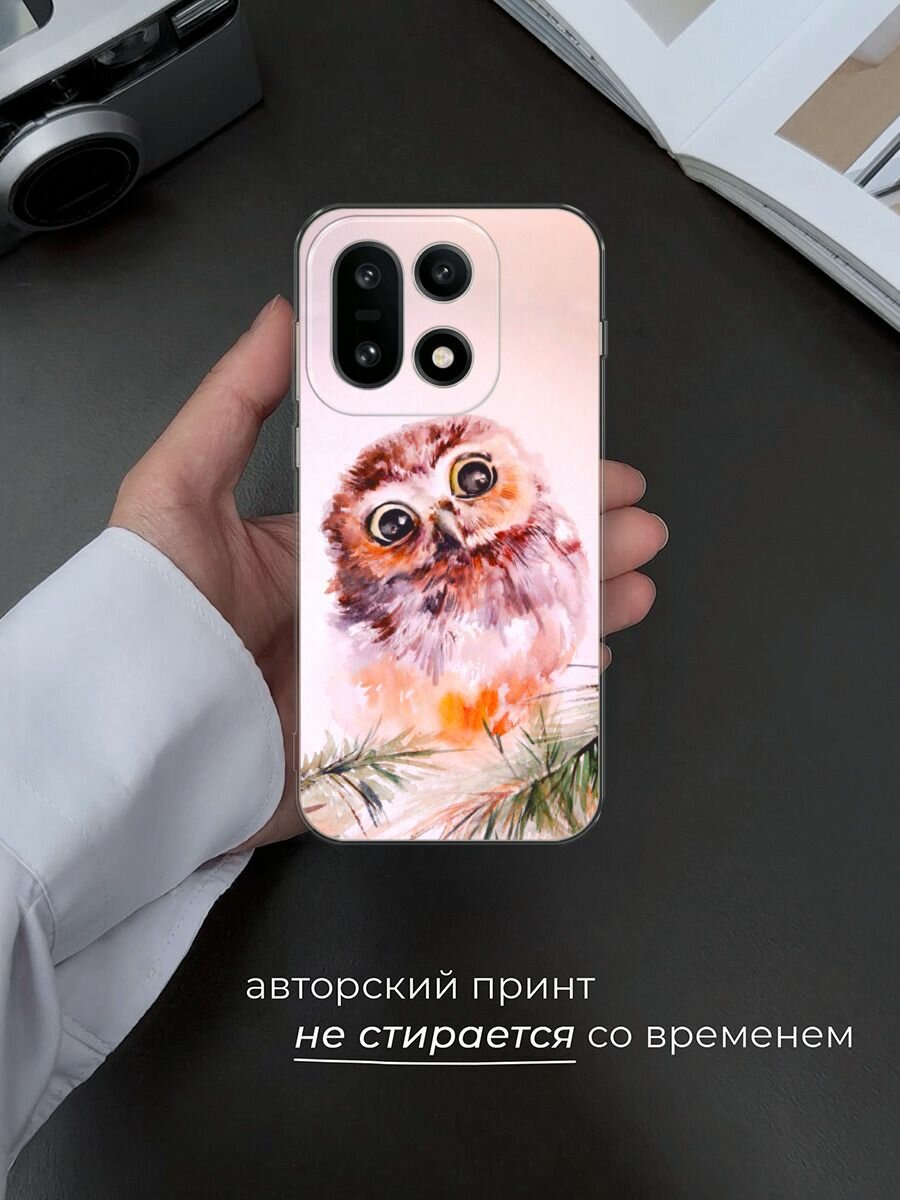 Силиконовый чехол на OnePlus 15 / Ван Плас 15 с принтом Сова на розовом — фото 1
