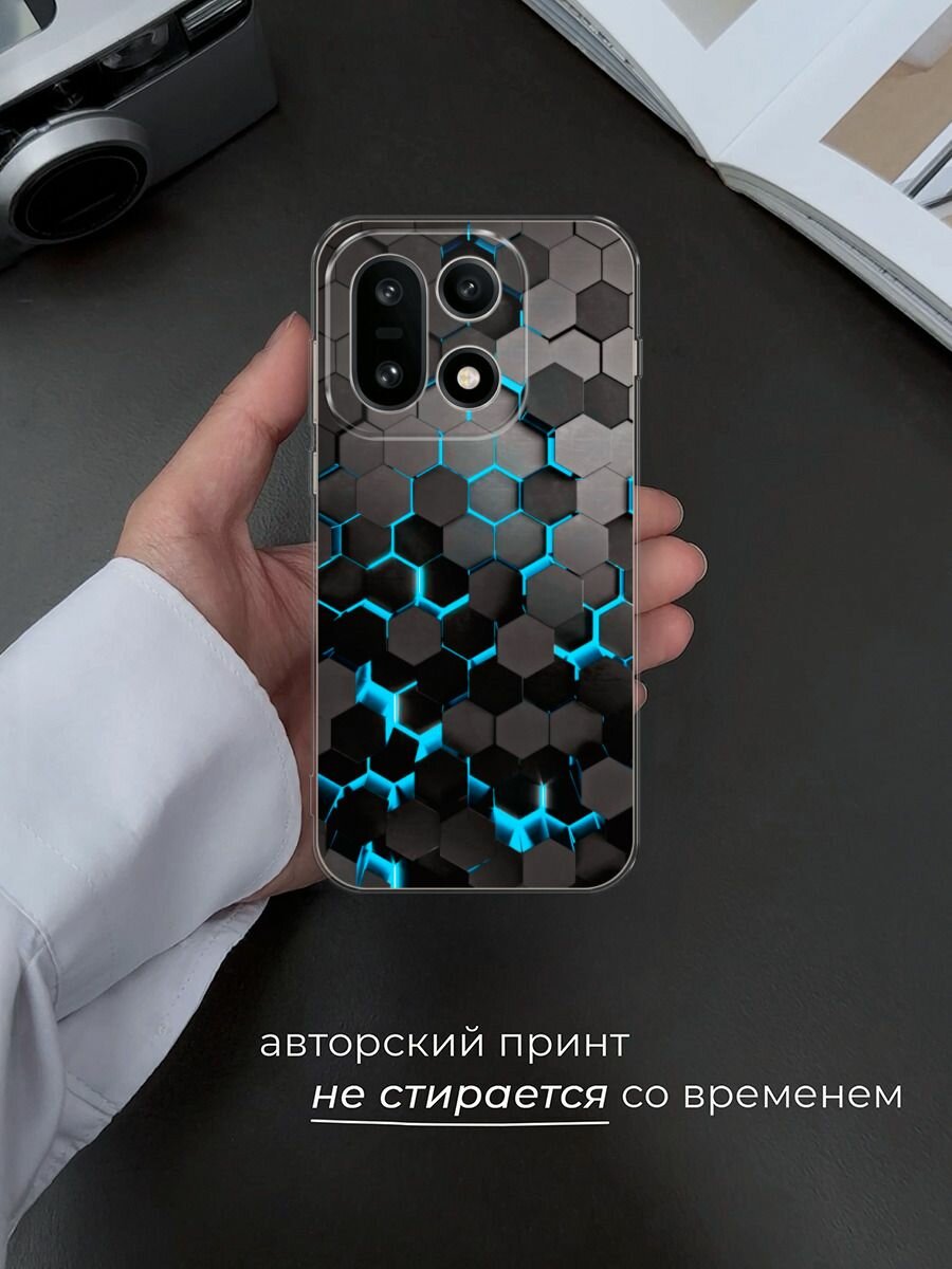 Силиконовый чехол на OnePlus 15 / Ван Плас 15 с принтом Соты бирюзовые — фото 1