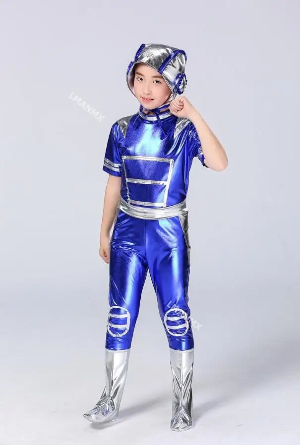 Детский косплей костюм робот/космонавт серебристый/синий XXXL, Blue Short sleeve