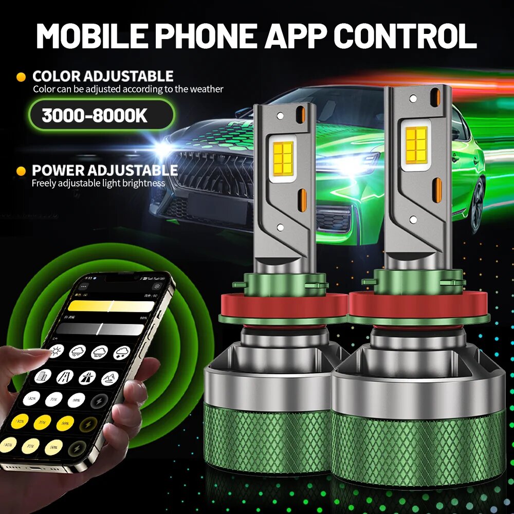 9005 Светодиодная фара Bluetooth APP Control Color 3000 Вт H4 H7 LED H1 H11 9006 9007 9008 Автоматические лампы Светодиодные фонари для автомобильных фар 9006/HB4