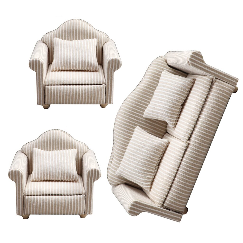 Миниатюрный диван-кукольный домик с набором подушек, удобные кукольные домики из мягкой ткани, детские игрушки для украшения дома в масштабе 1 12