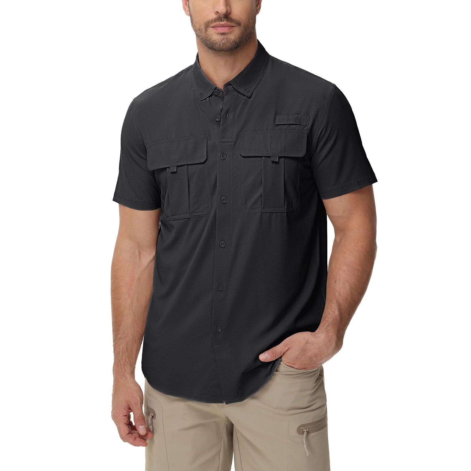 KEFITEVD Мужские Рубашки UPF 50+ для Рыбалки Короткий Рукав Быстросохнущие Защита от Солнца Легкие Дышащие Для Походов