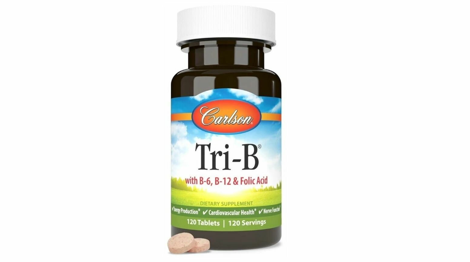 Carlson, Tri-B, С витаминами B6, B12 и фолиевой кислотой, 120 таблеток