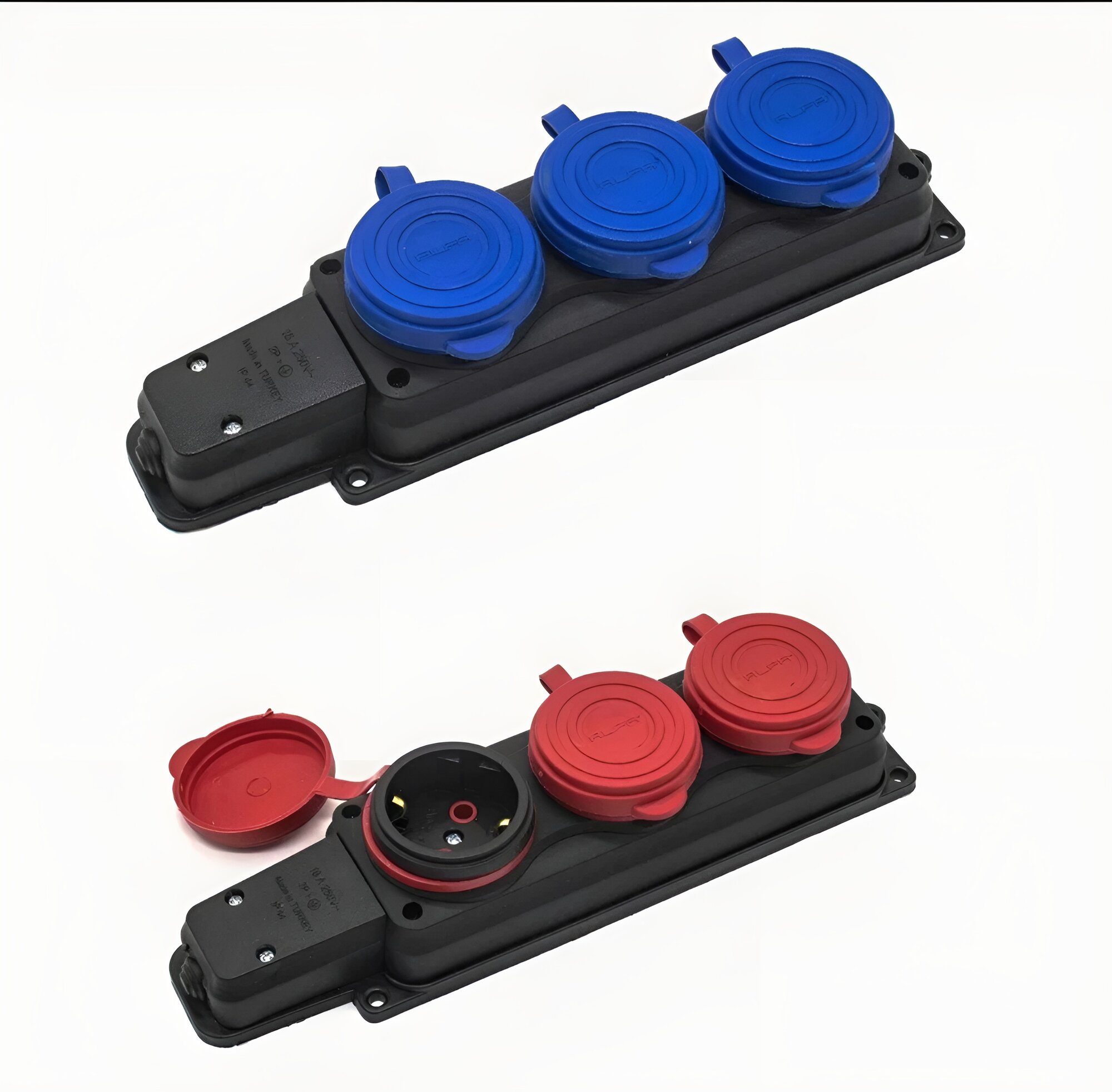 Колодка MAT-GROUP, каучуковая, 3 гнезда, с заземлением черная