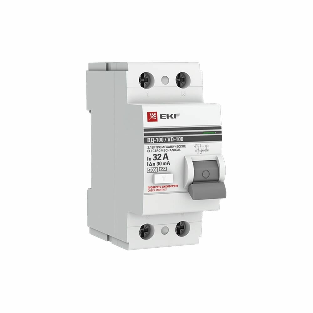 Выключатель дифференциального тока (УЗО) 2п 32А 30мА тип AC ВД-100 (электромех.) PROxima EKF elcb-2-32-30-em-pro