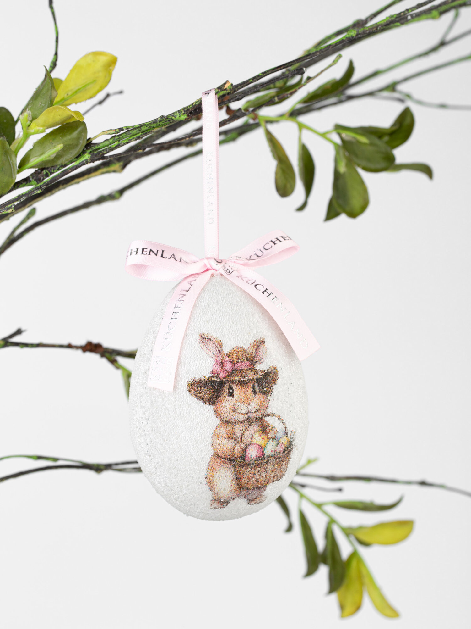 Подвеска, пасхальное яйцо, 10 см, пенопласт, Кролик с корзинкой, Easter, Kuchenland