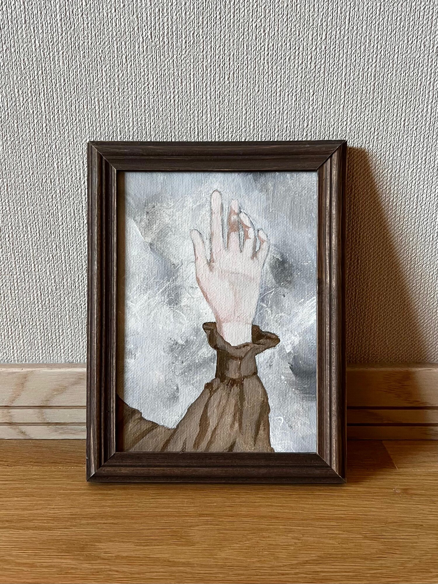 Картина ручной работы на холсте "Ладонь" маленькая в деревянной раме