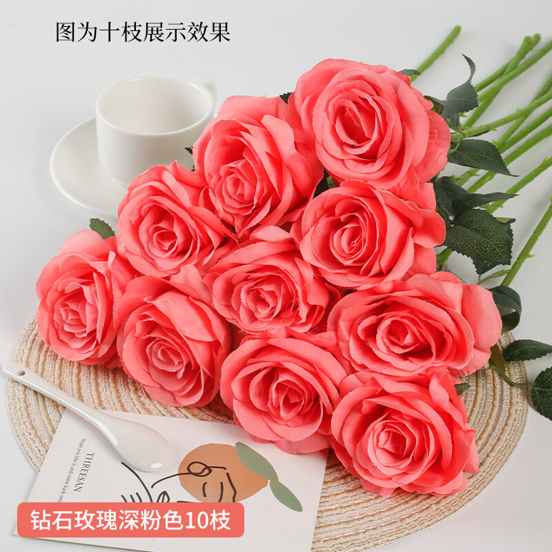 Искусственная роза, одиночный стебель, роза на День святого Валентина, домашняя свадебная искусственная цветка, фальшивая цветка, искусственная роза с бархатистой текстурой