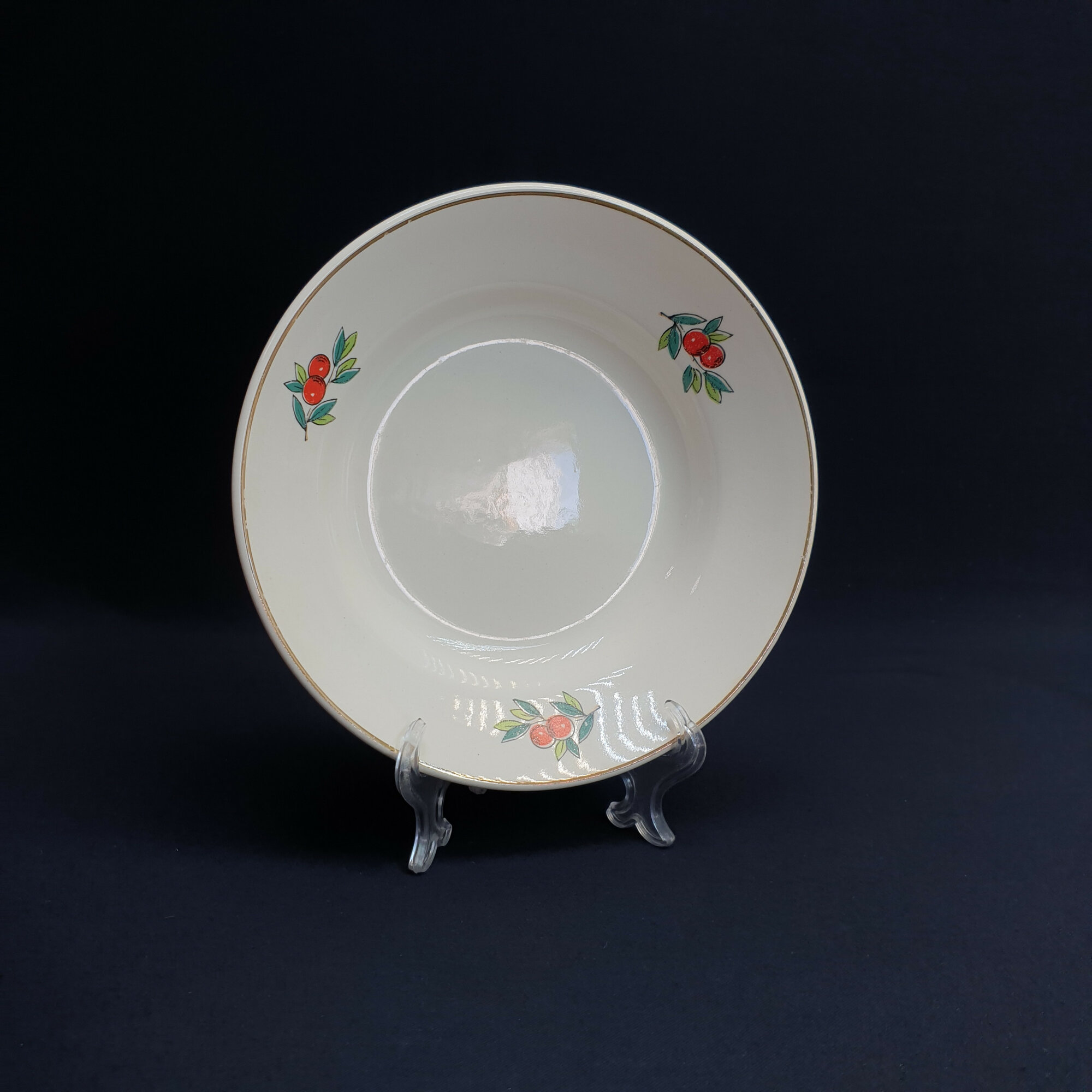 Суповая тарелка Конаково, фаянс деколь позолота 185 мм, винтаж СССР