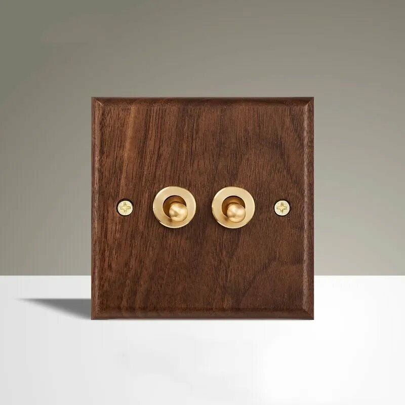 Розетка выключателя света индустриальном в стиле ретро, тумблерная пластина латуни из цельного дерева, старинный выключатель