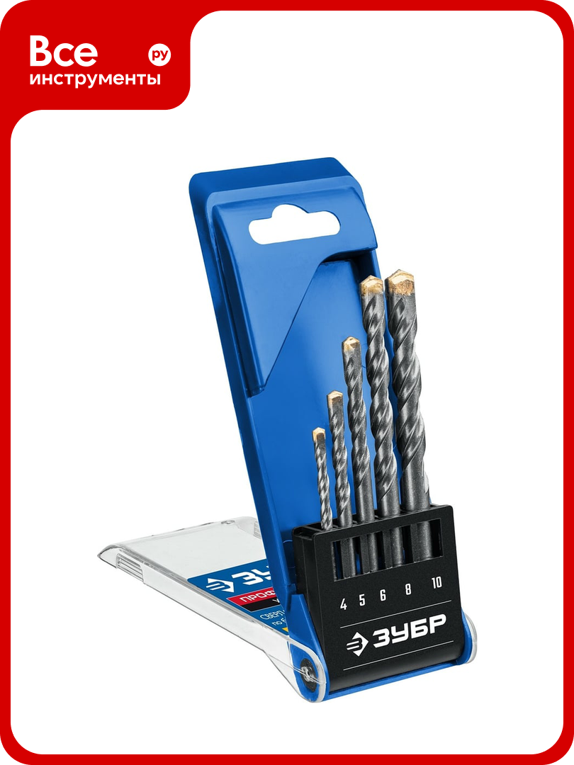 Усиленный набор сверл по бетону ЗУБР Профессионал 5 шт, 4-5-6-8-10 мм, 3-х гранный хвостовик 2916-H5_z01