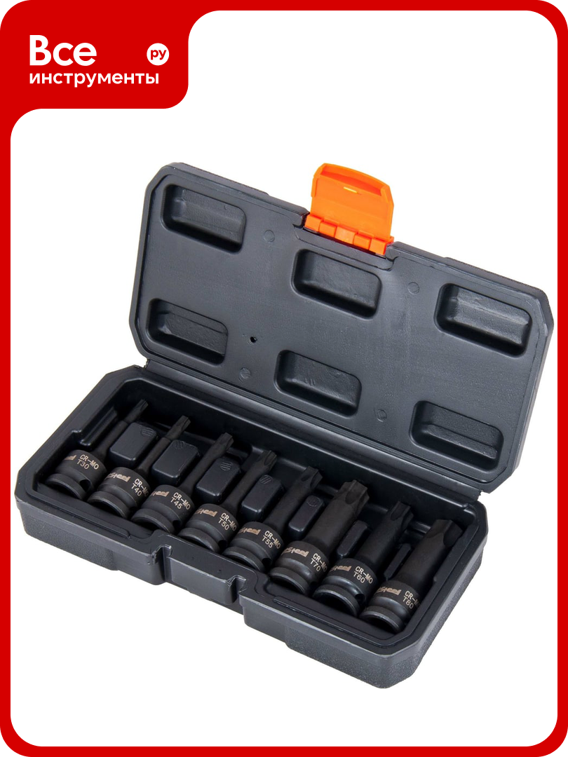 Набор головок ударных TORX (8 шт; 1/2"; 78 мм; T30-T80) AV Steel AV-725408