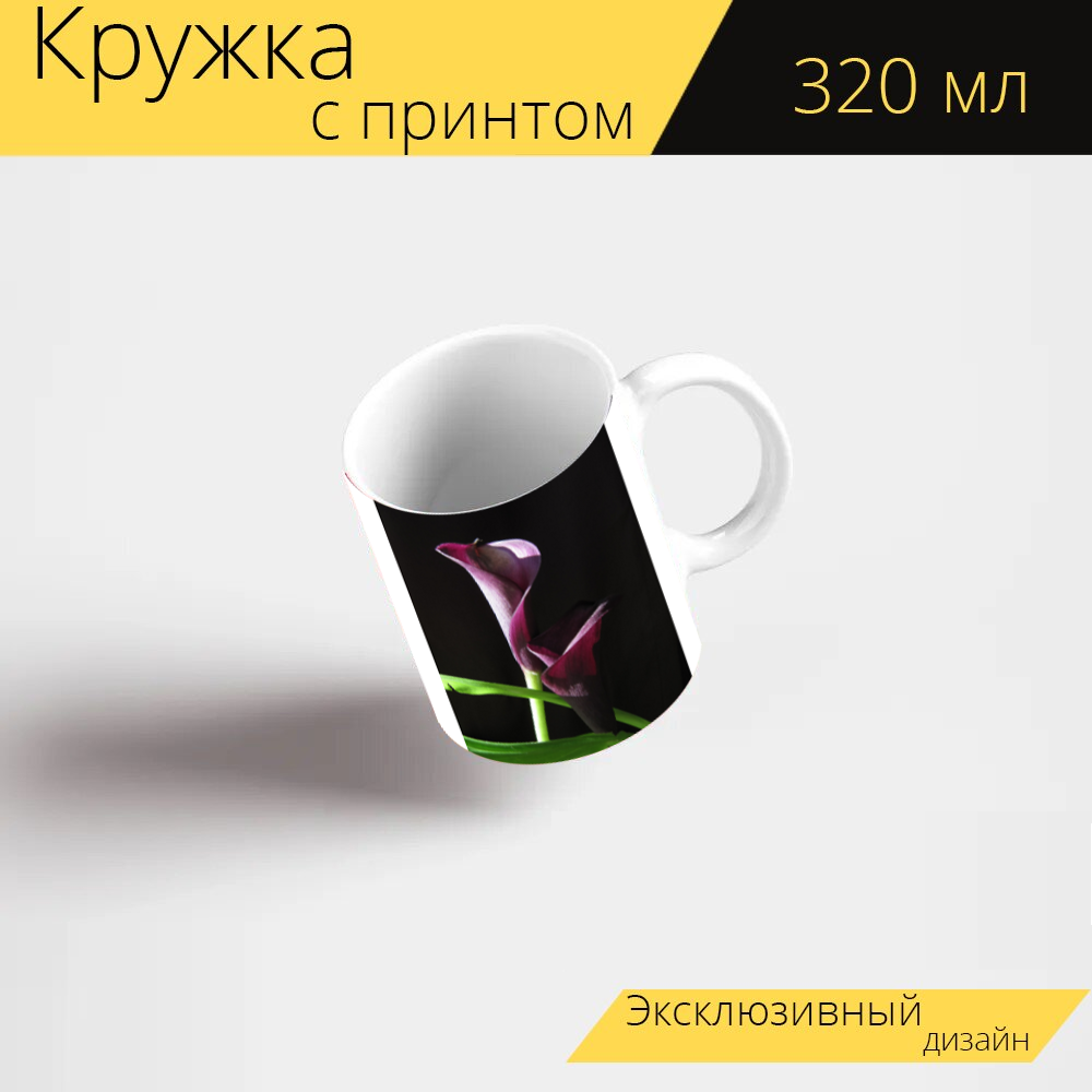 Кружка с рисунком, принтом "Цветок, калла, фиолетовый" 320 мл.