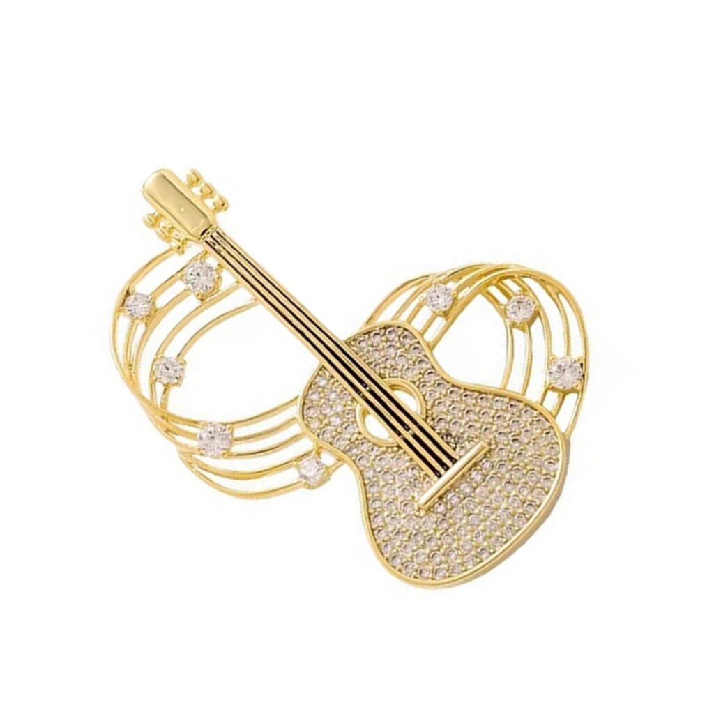 Брошь Для Гитары с музыкальными нотами-Золото