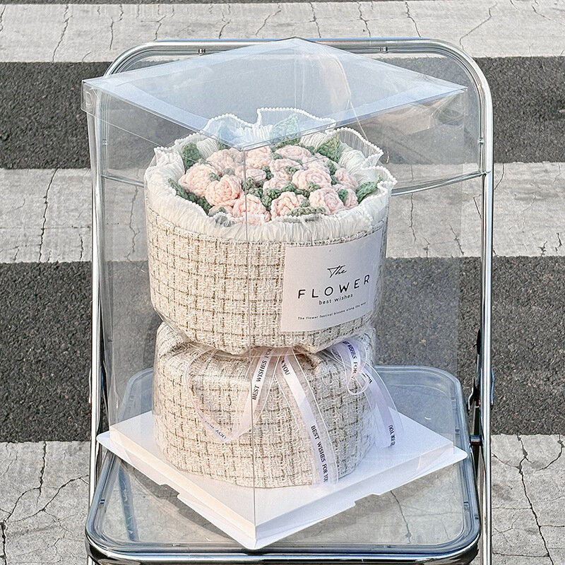 Горячая распродажа SG: ручная вязка розового пледа, вязаный многослойный пузырьковый пряжа, готовый букет, который нельзя открыть