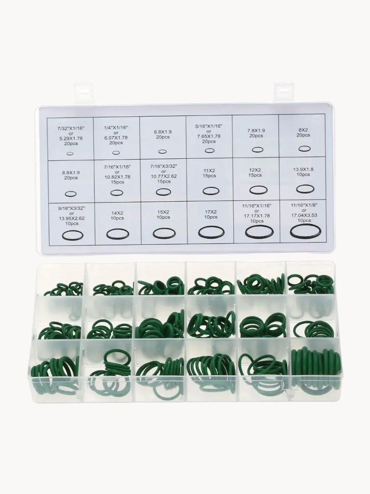 Уплотнительные кольца резиновые для автокондиционера, набор 270 штук, цвет - зеленый