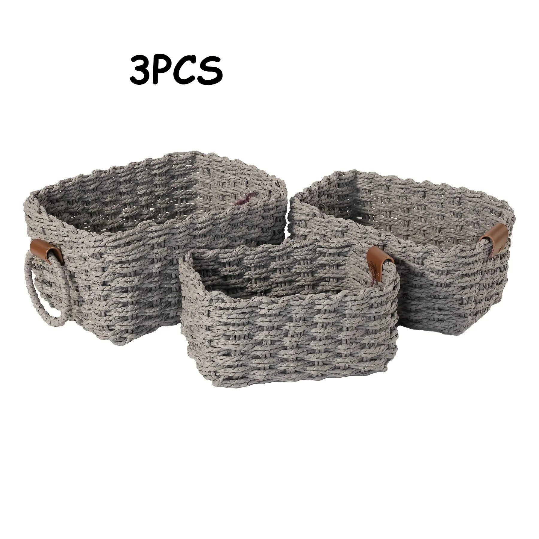 Набор из 3/1 плетеных корзин из бумажной веревки Серый, grey suit 3pcs