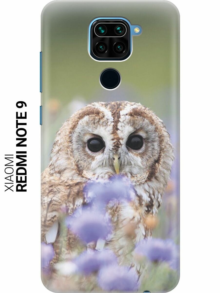 Силиконовый чехол на Xiaomi Redmi Note 9, Сяоми Редми Ноут 9 с принтом "Сова и васильки"