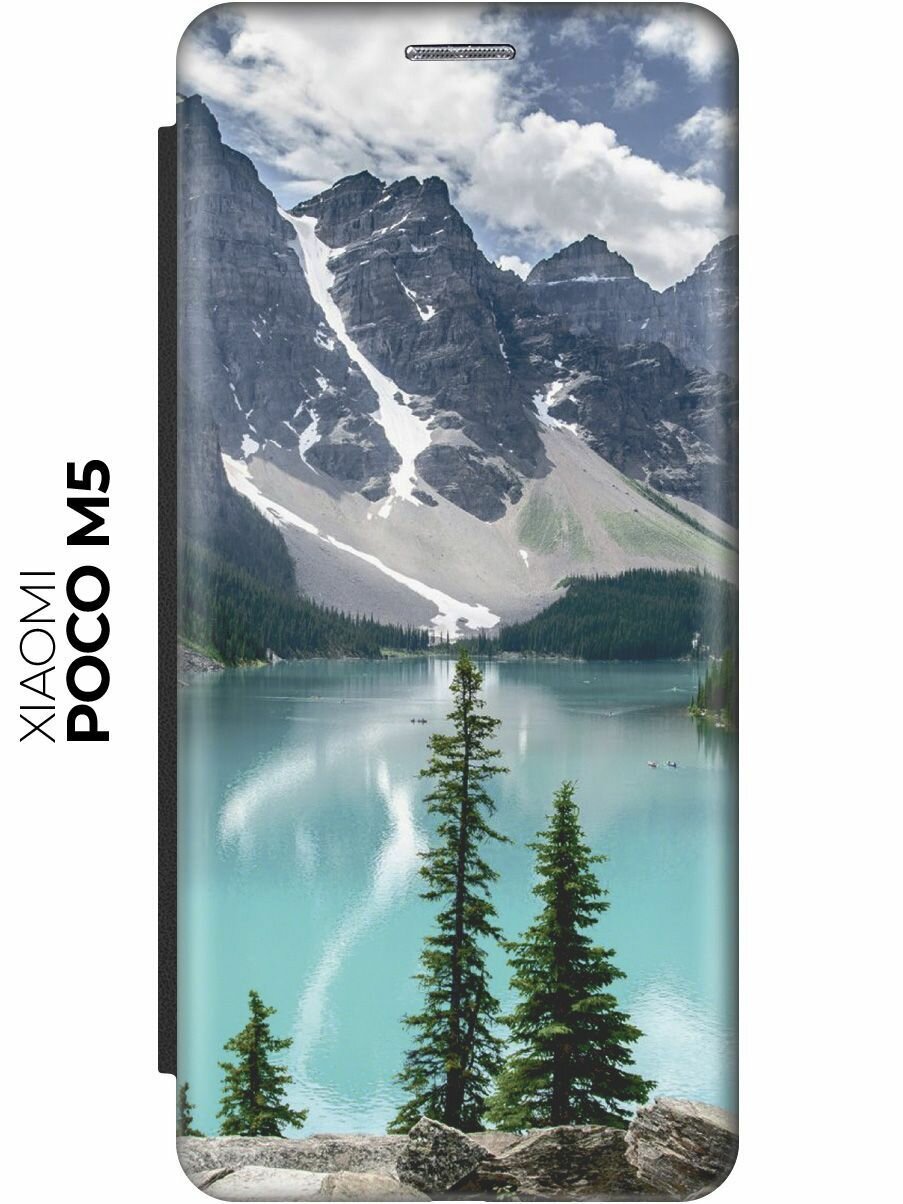 Чехол-книжка Озеро и горы на Xiaomi Poco M5 / Сяоми Поко М5 черный