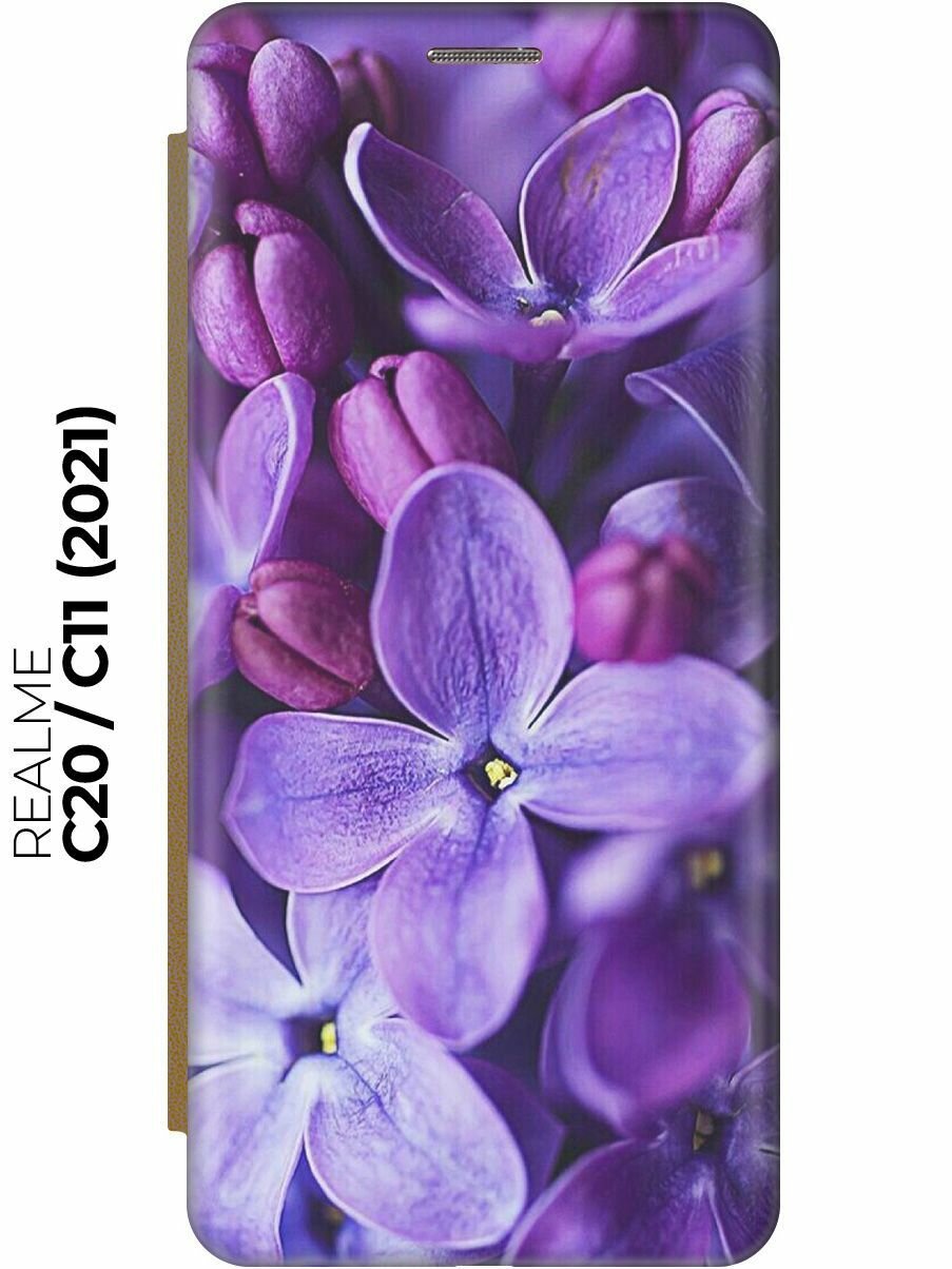 Чехол-книжка Фиолетовая сирень на realme C20 / C11 (2021) / Рилми С20 / С11 (2021) золотой