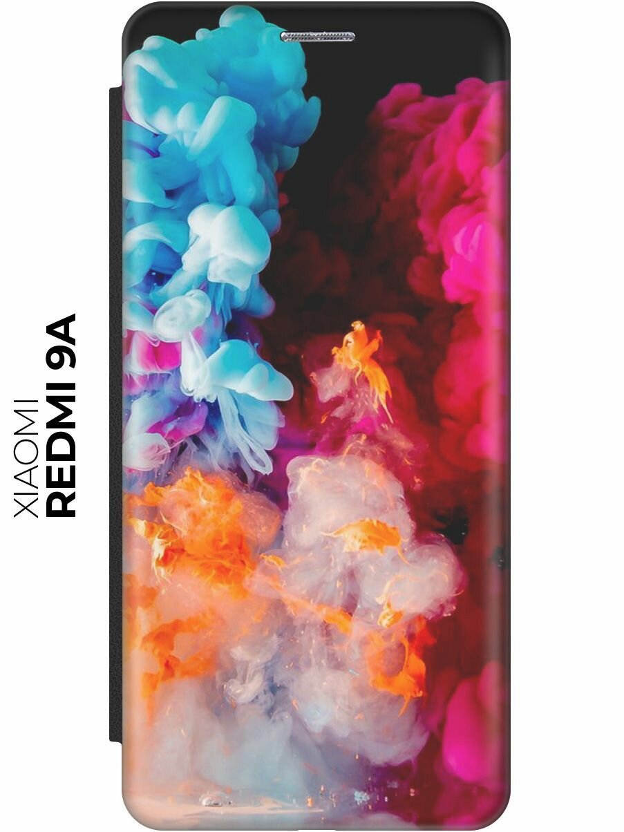 Чехол-книжка Разноцветный дым на Xiaomi Redmi 9A / Сяоми Редми 9А черный
