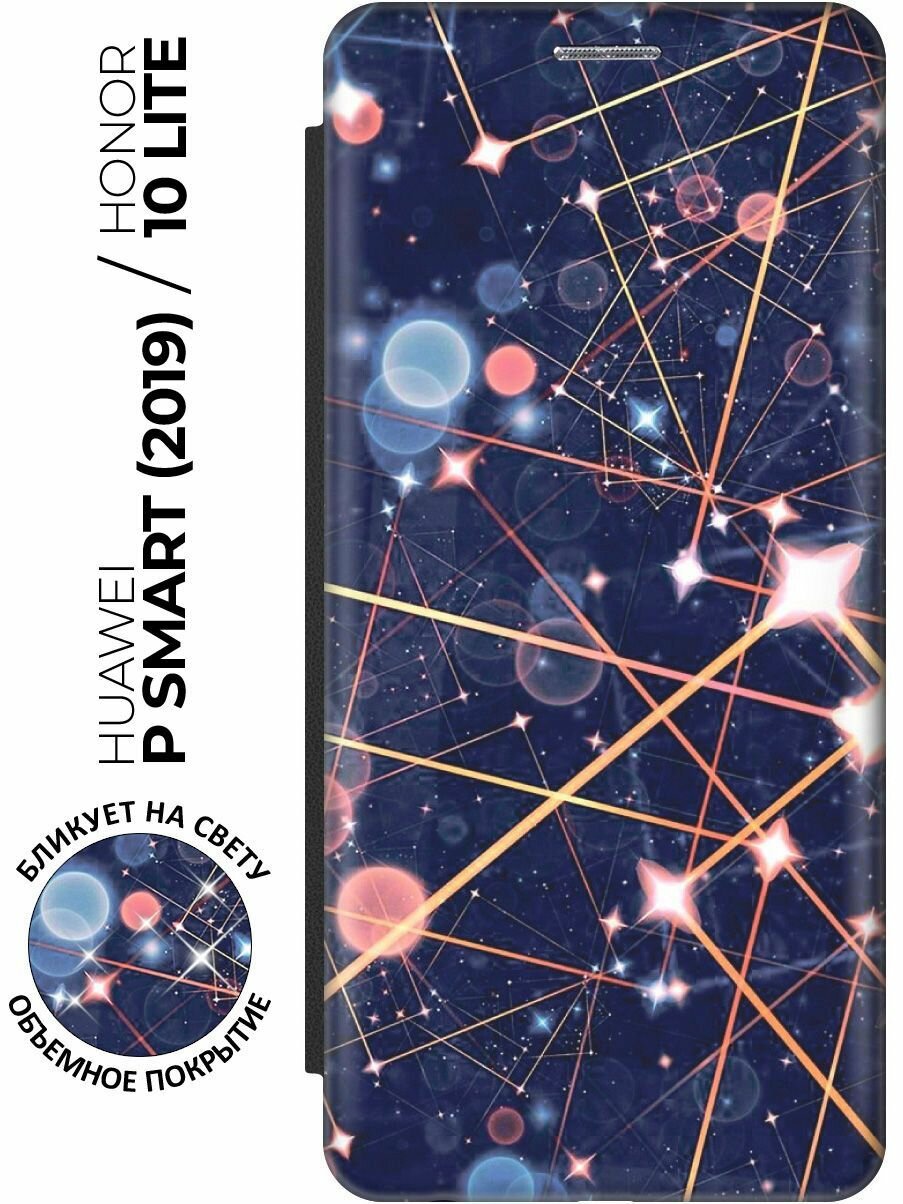 Чехол-книжка Волшебные искры на Honor 10 Lite / Huawei P Smart (2019) / Хуавей П Смарт (2019) / Хонор 10 Лайт с эффектом блика черный