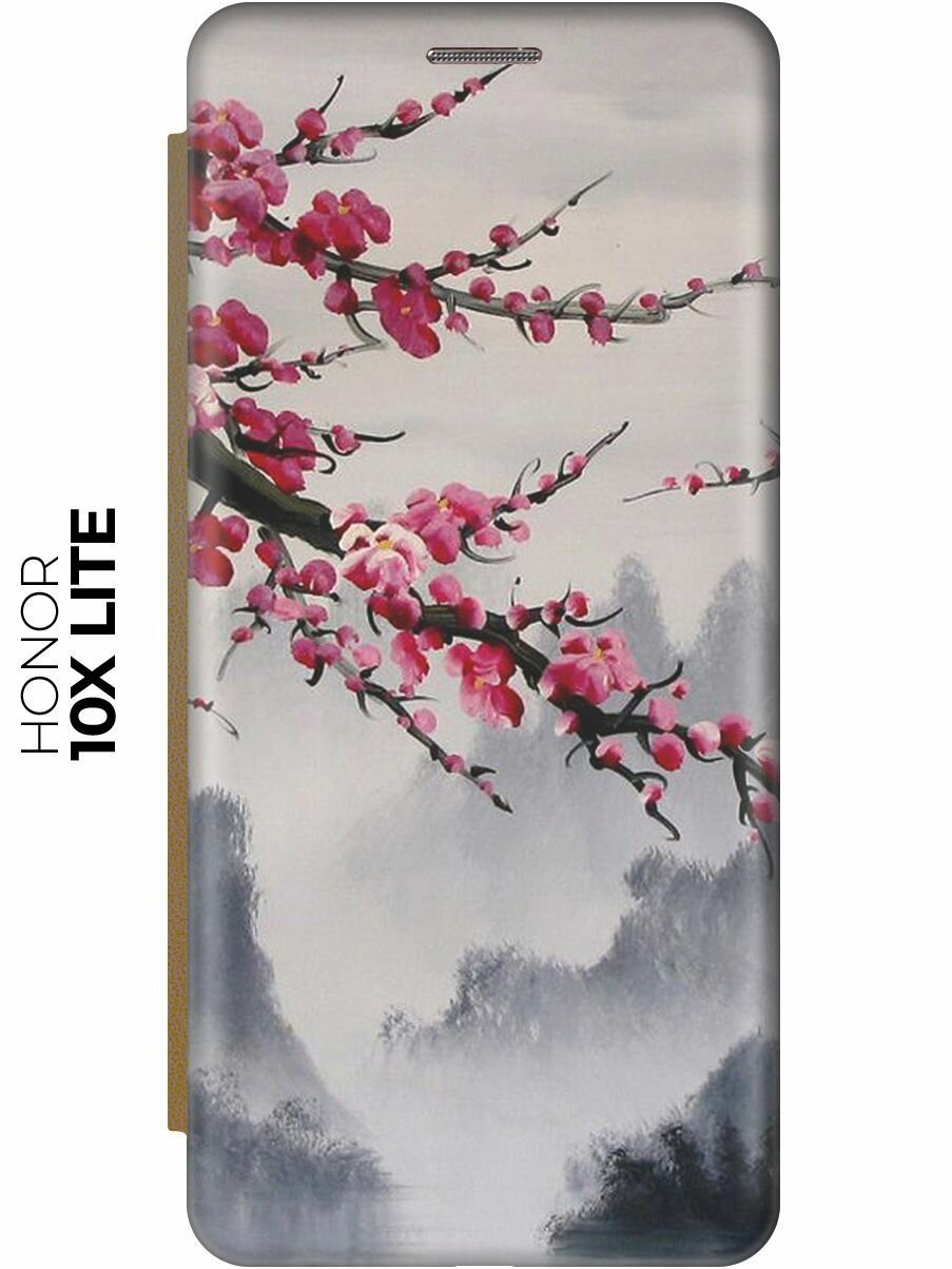 Чехол-книжка Сакура на Honor 10x Lite / Хонор 10Х Лайт золотой