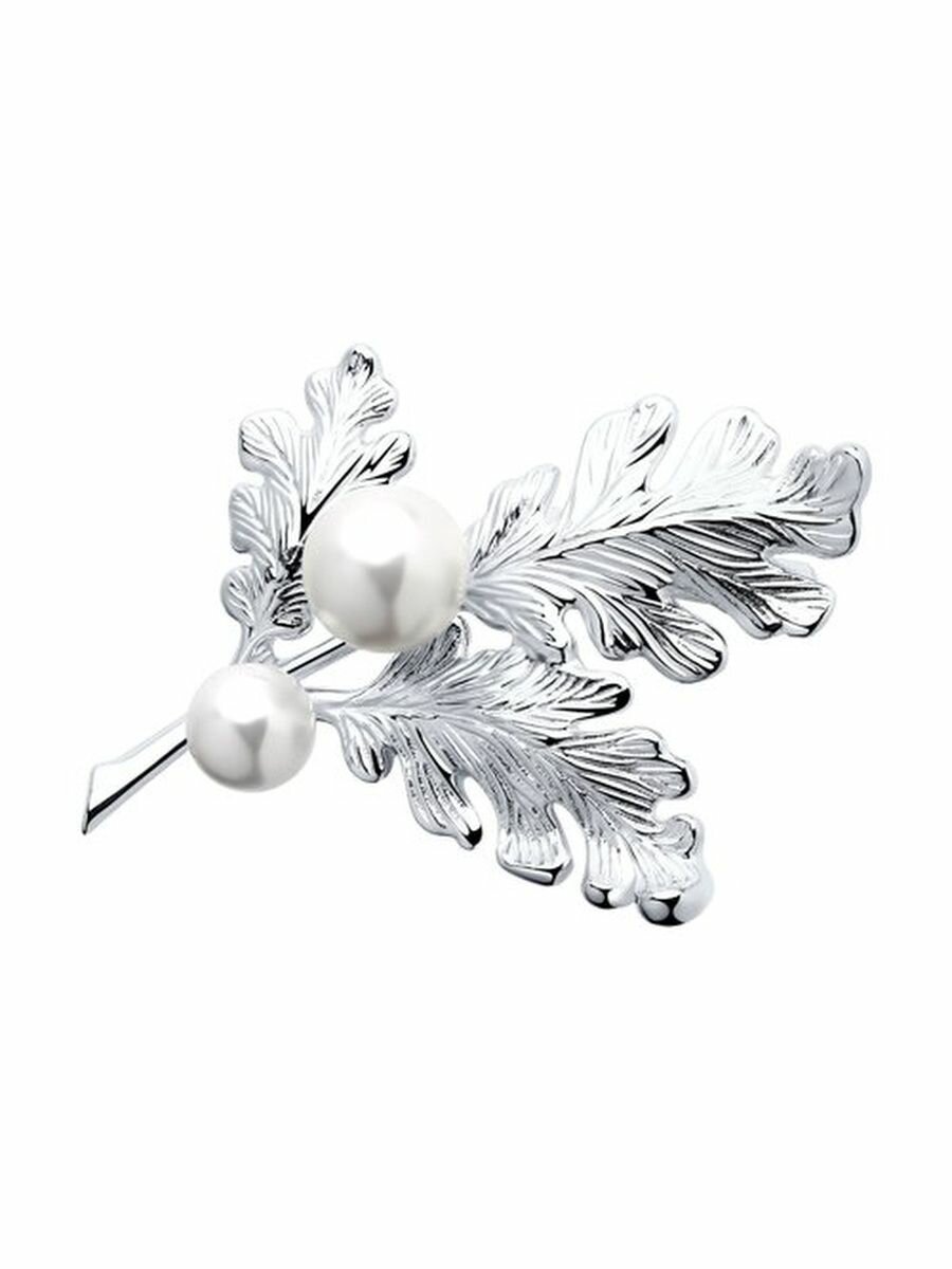 Брошь, серебро, 925 проба, родирование, жемчуг имитация