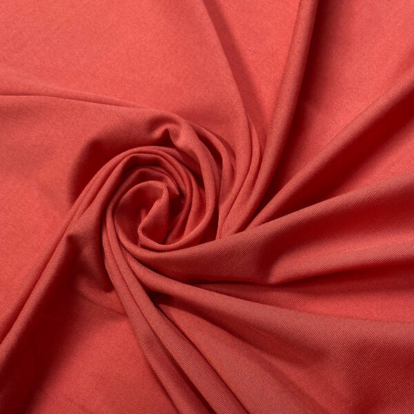 Трикотажная плательная ткань "Ткани-100", 93% вискоза + 7% эластан, коралловая, отрез 1м x 1.1м